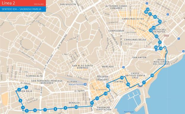 Este es el nuevo recorrido de la Línea 2 de autobús en Alicante ...